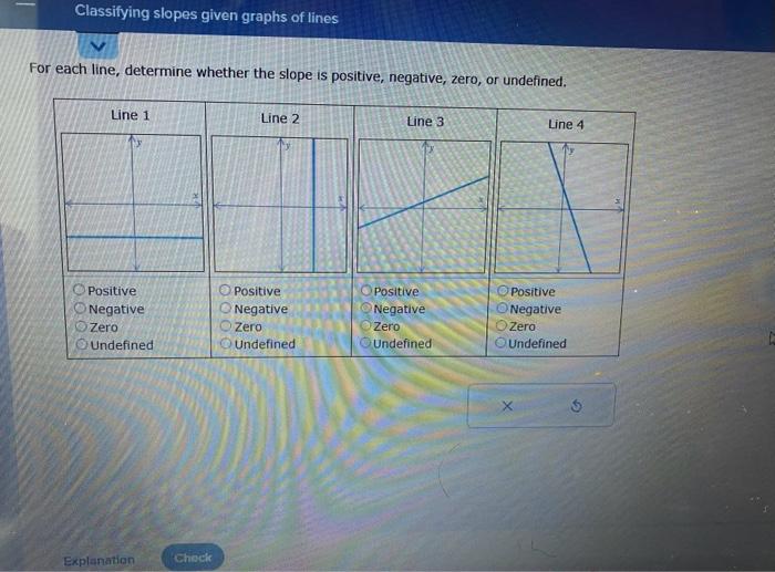 Solved For each line, determine whether the slope is | Chegg.com