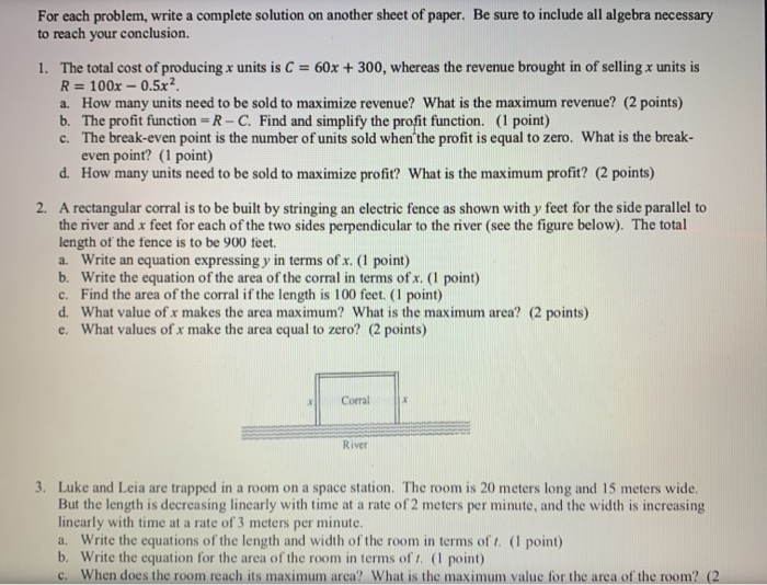 Solved For each problem, write a complete solution on | Chegg.com