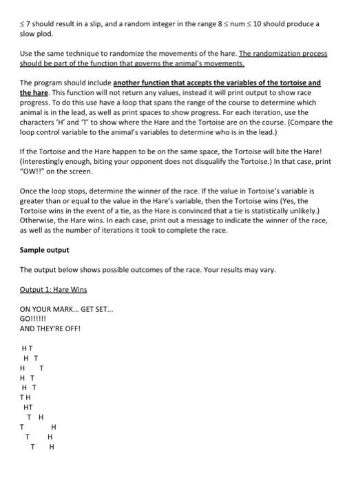 Solved Tortoise Vs Hare 60 Pts Write A Program That 5483