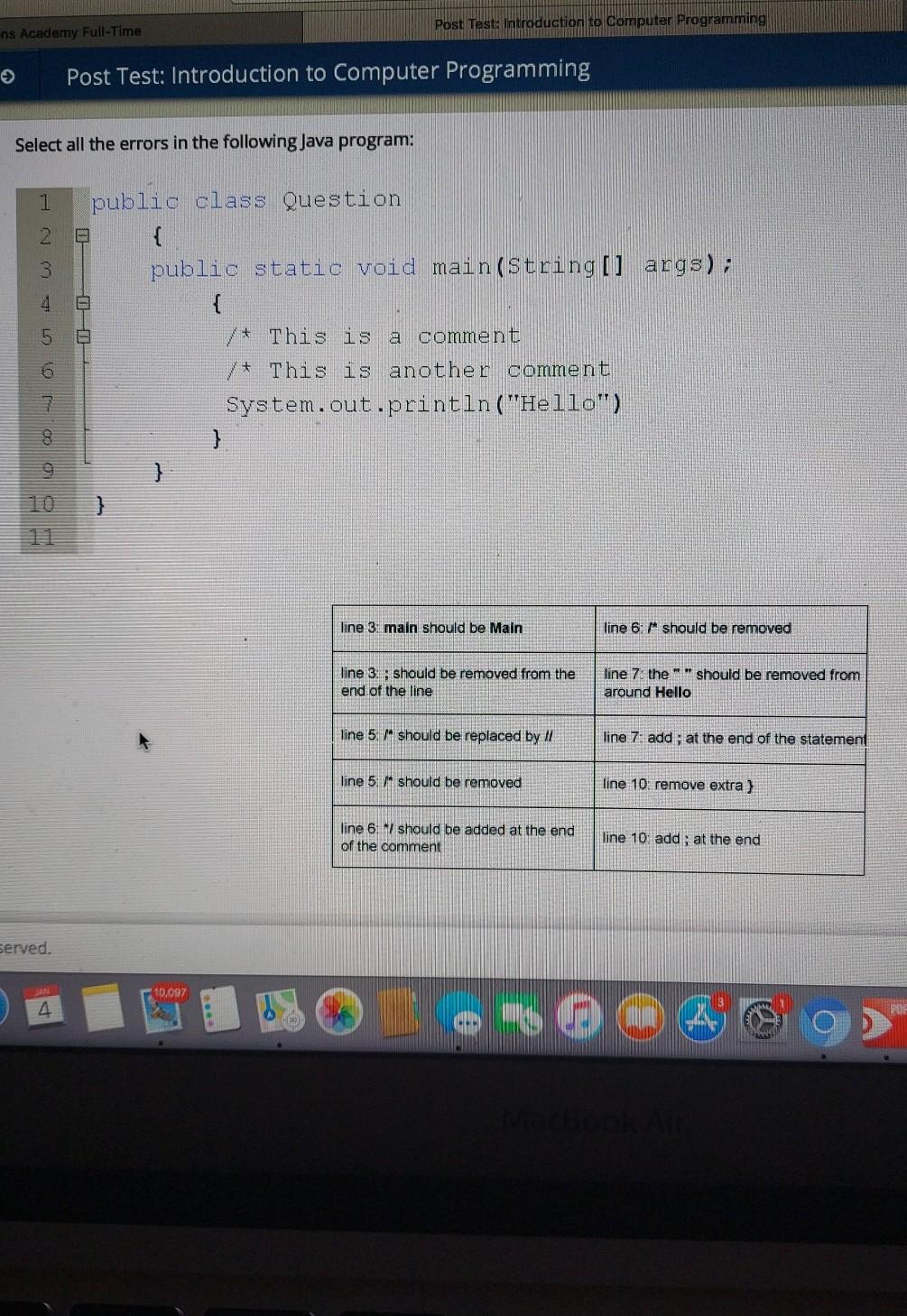 Solved Post Test: Introduction to Computer Programming -ns | Chegg.com