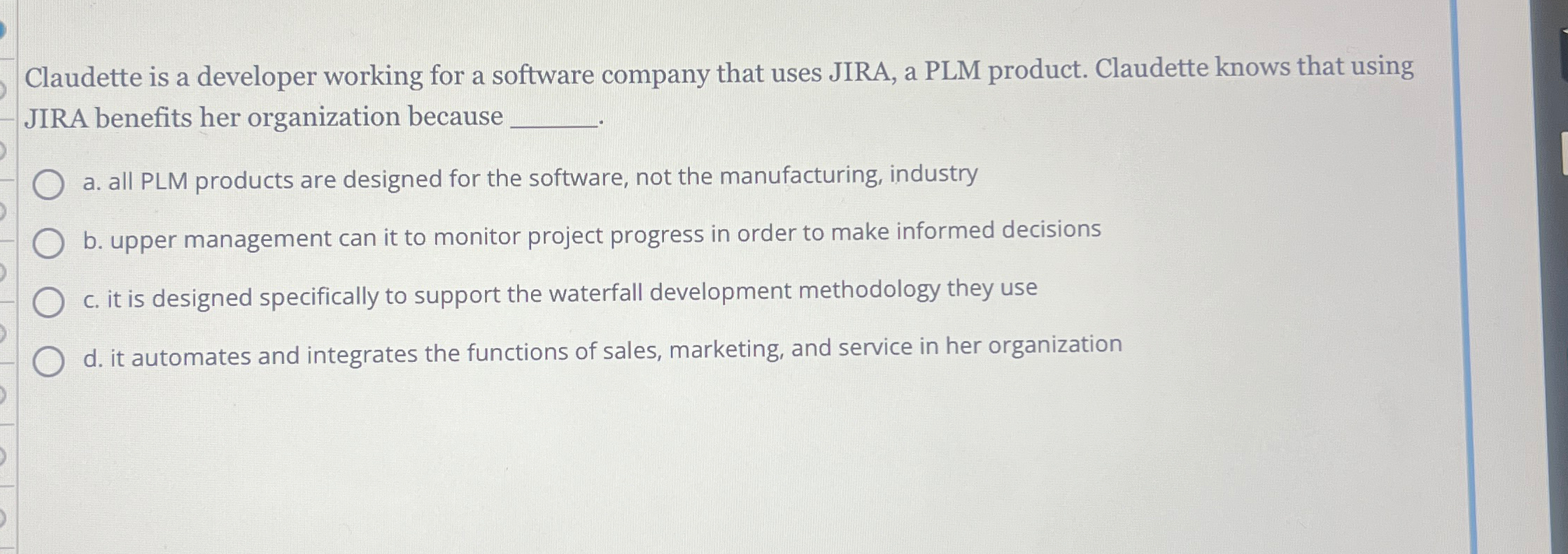 Solved Claudette is a developer working for a software | Chegg.com