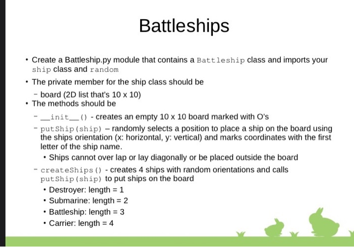Battleships • Create a Battleship.py module that | Chegg.com
