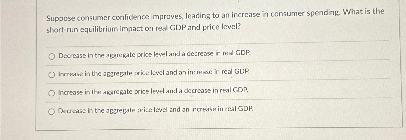 Solved Suppose consumer confidence improves, leading to an | Chegg.com