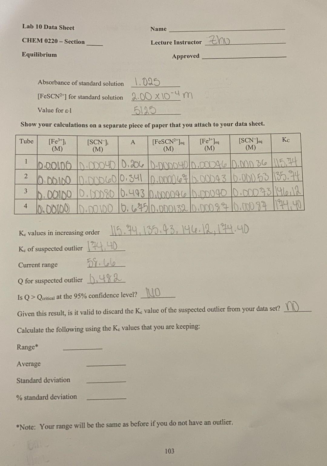 Solved Lab 10 Data Sheet Name CHEM 0220 - Section Lecture | Chegg.com