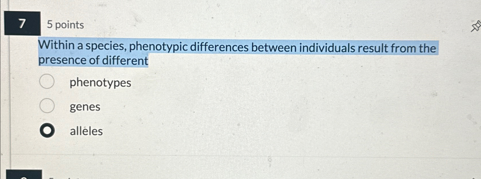 Solved 75 ﻿pointsWithin a species, phenotypic differences | Chegg.com