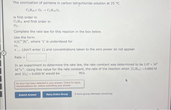 Solved The ozonization of pentene in carbon tetrachloride | Chegg.com