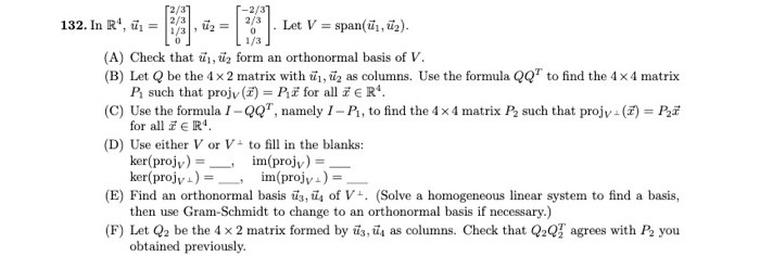 132. In R", ū1 = 22, 2/3. Let V = span(ui, ua). 1/3 | Chegg.com