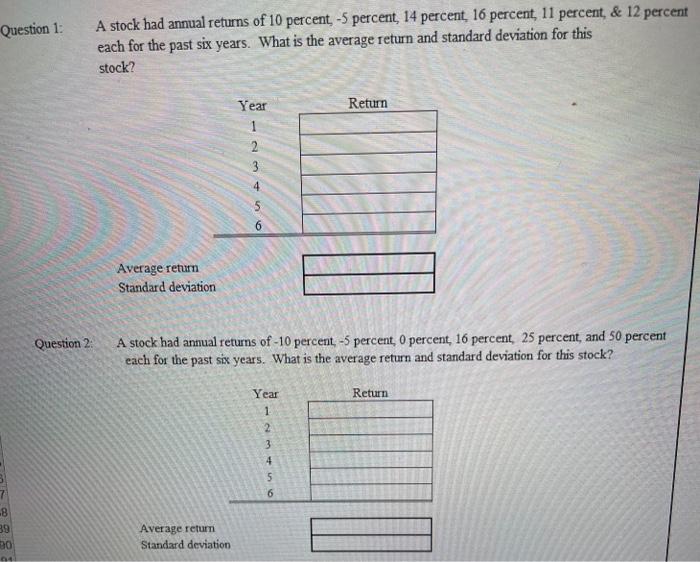 Solved A stock had annual returns of 10 percent, -5 percent, | Chegg.com