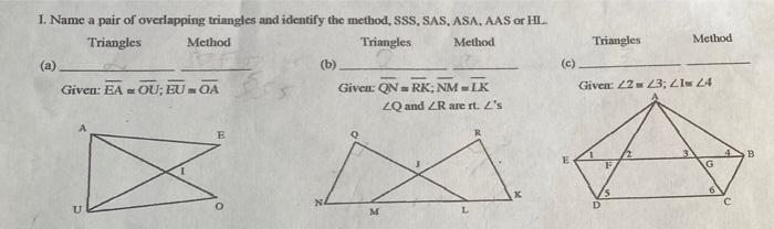 Solved 1. Name a pair of overlapping triangles and identify | Chegg.com