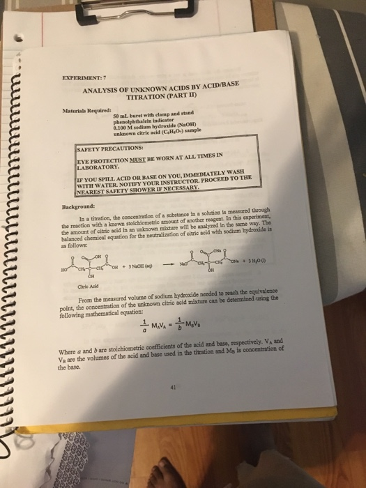 EXPERIMENT: 7 ANALYSIS OF UNKNOWN ACIDS BY ACID/BASE. | Chegg.com