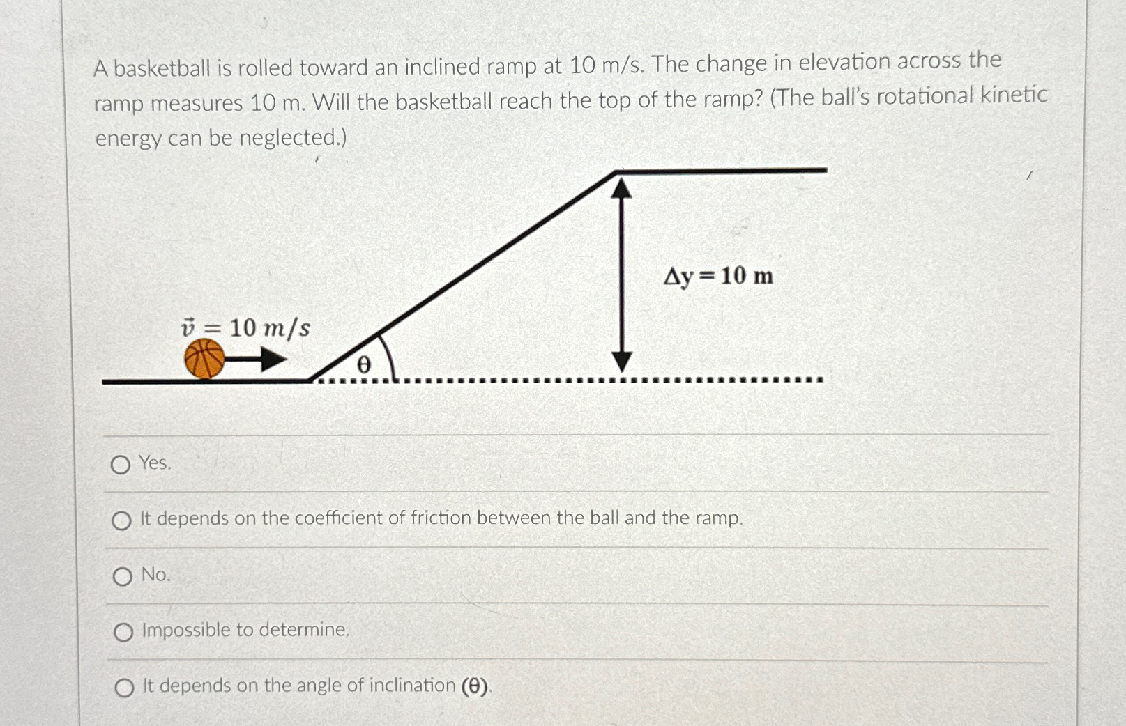 Solved A basketball is rolled toward an inclined ramp at | Chegg.com