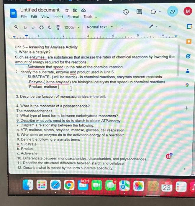 Solved Unit 5-Assaying for Amylase Activity 1. What is a | Chegg.com