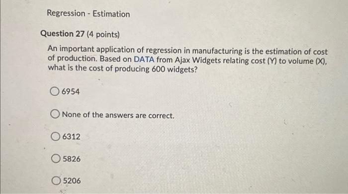 Solved Regression - Estimation Question 27 (4 points) An | Chegg.com