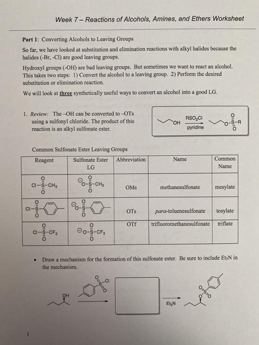 Solved Week 7 - Reactions of Alcohols, Amines, and Ethers | Chegg.com