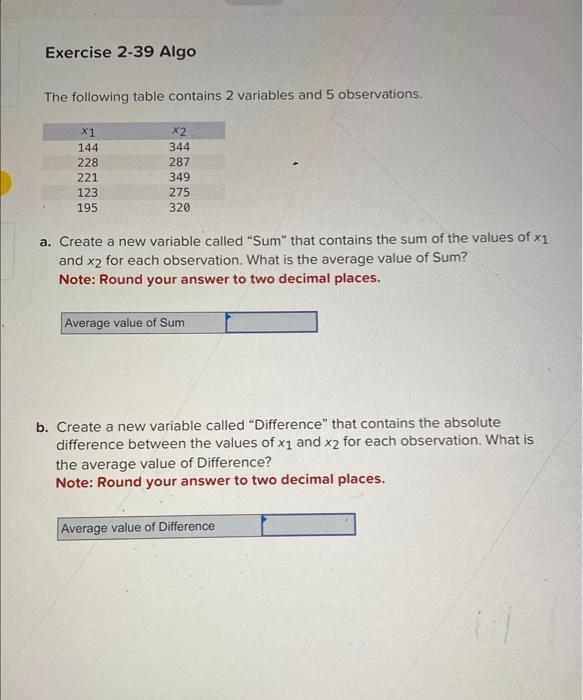 Solved The following table contains 2 variables and 5 | Chegg.com