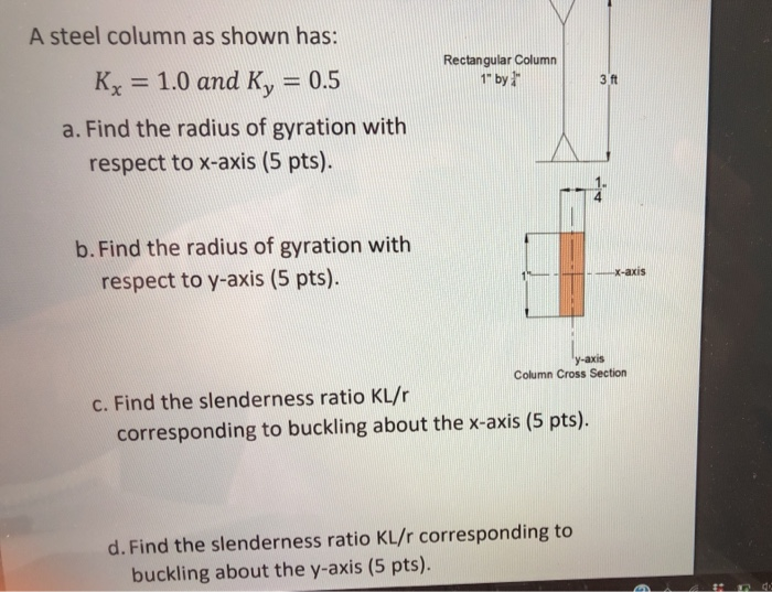Solved A steel column as shown has: Rectangular Column 1" by | Chegg.com