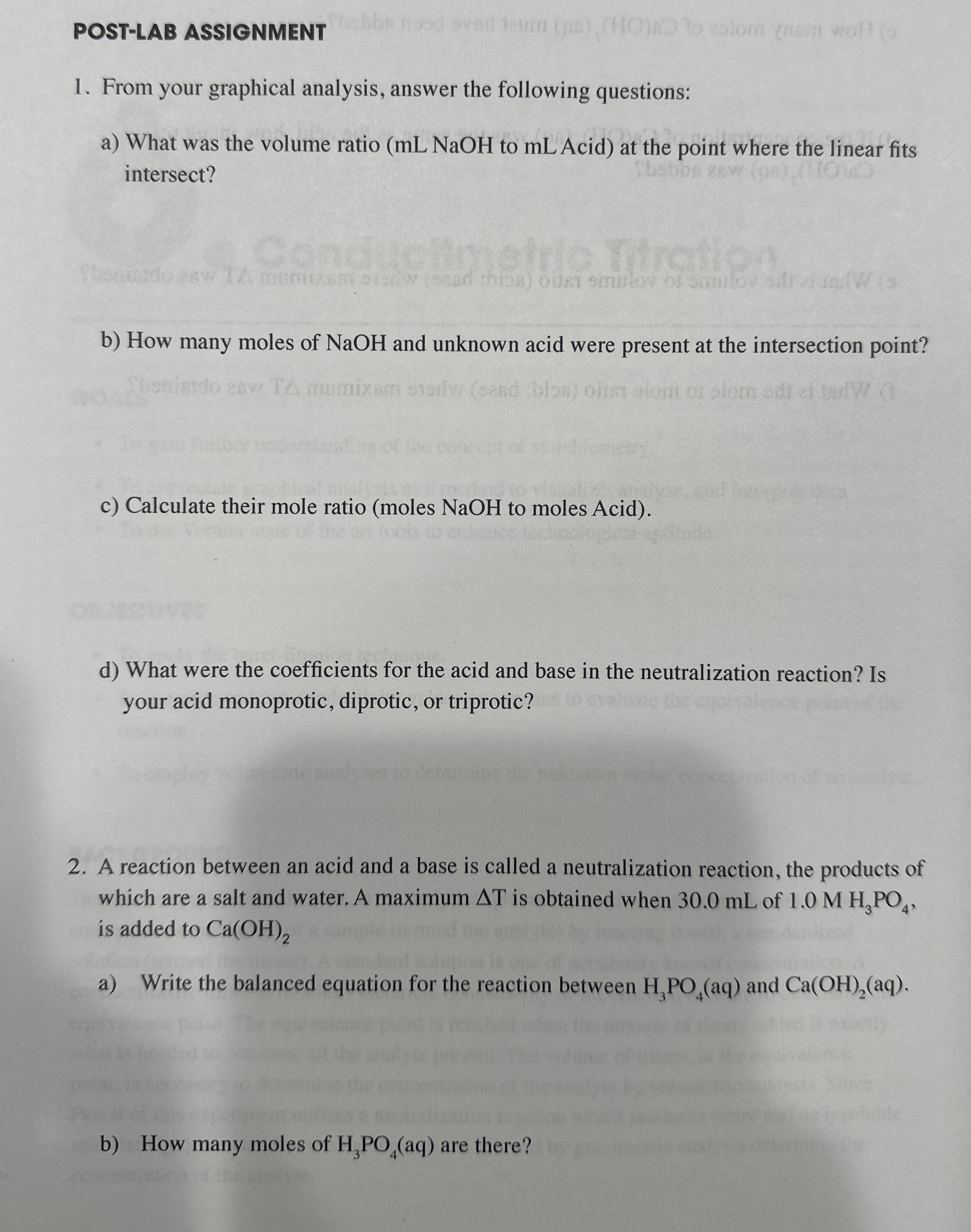 POST-LAB ASSIGNMENTFrom your graphical analysis, | Chegg.com