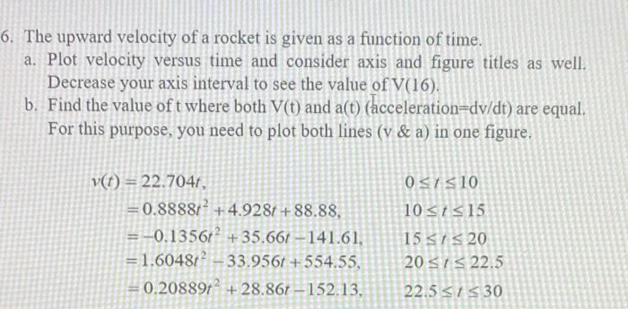 Solved 6. The upward velocity of a rocket is given as a | Chegg.com