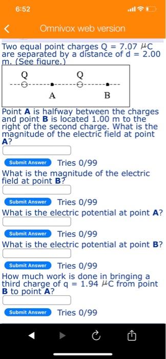 Solved Two equal point charges Q=7.07μC are separated by a | Chegg.com