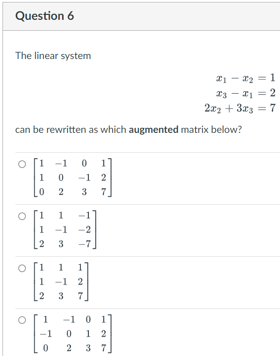 Solved Question 6 ﻿The linear system | Chegg.com