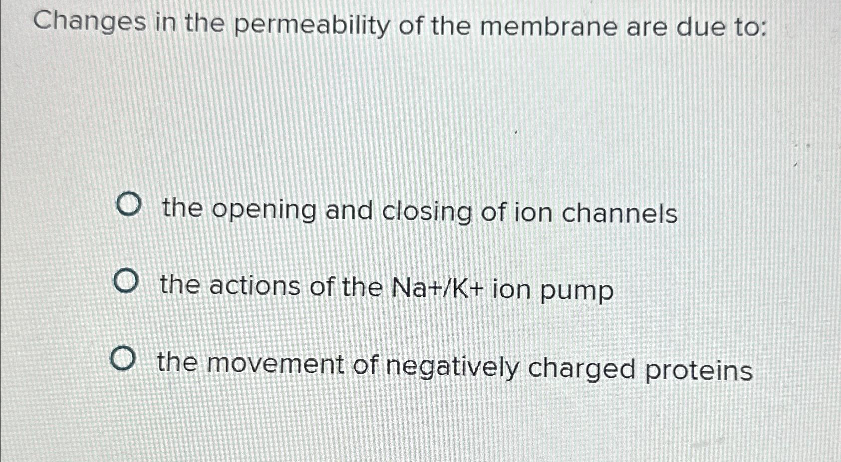 Solved Changes in the permeability of the membrane are due | Chegg.com