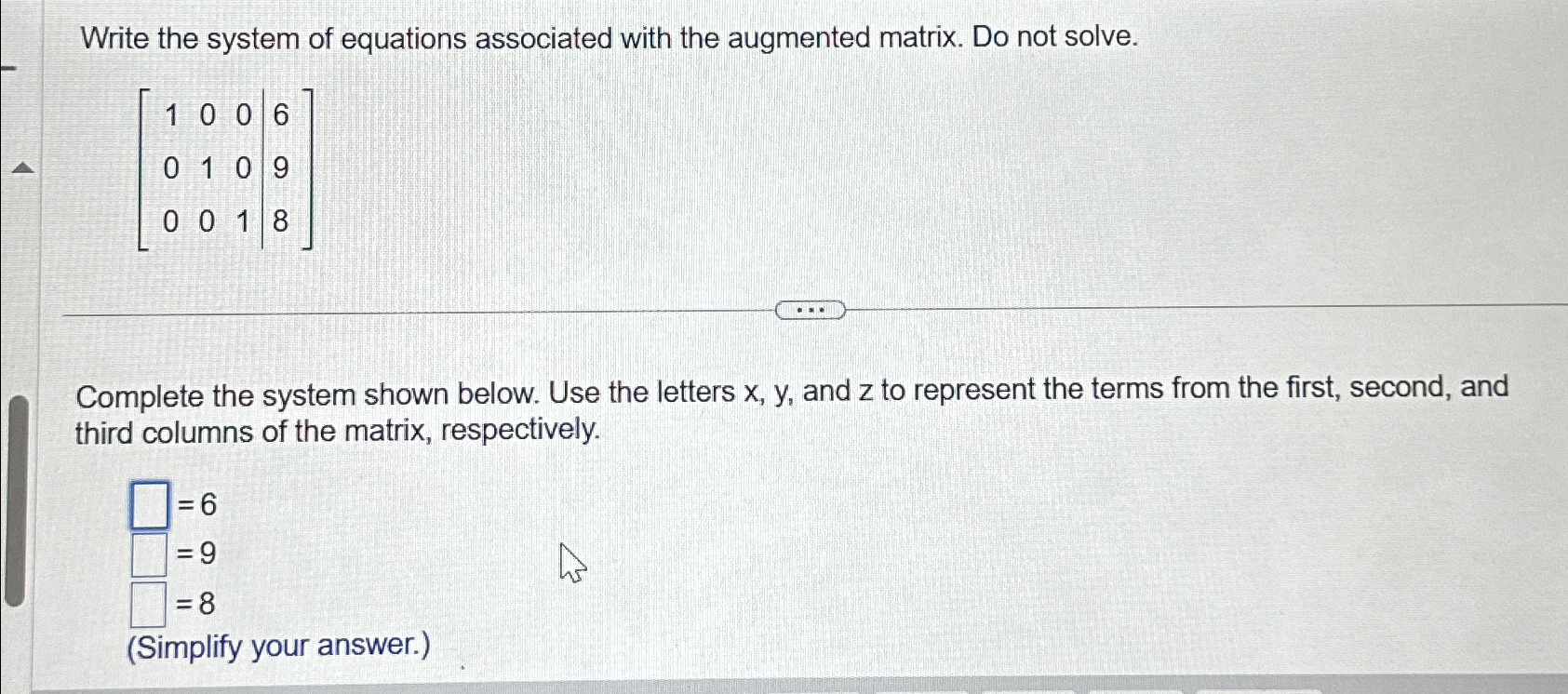 Solved Write the system of equations associated with the | Chegg.com
