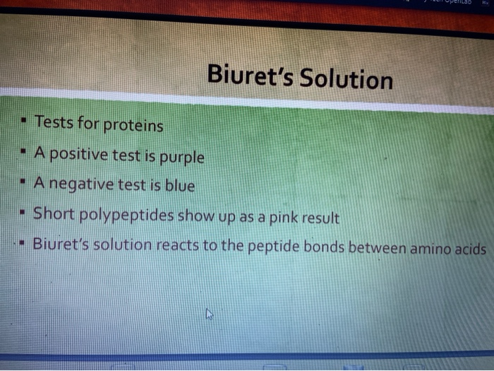 Solved Biuret's Solution • Tests for proteins - A positive | Chegg.com