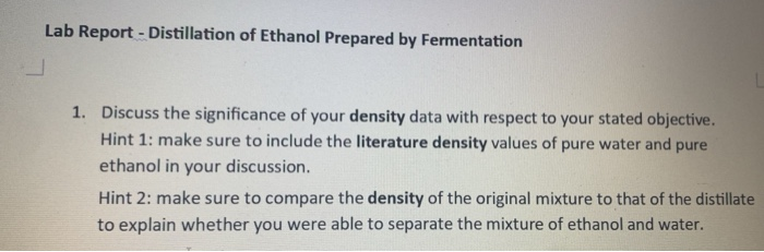 Lab Report - Distillation of Ethanol Prepared by | Chegg.com