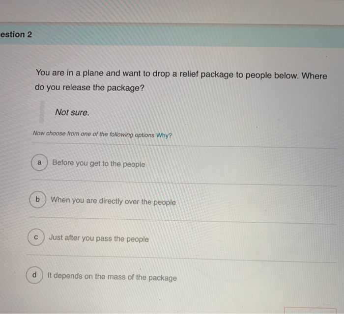 Solved estion 2 You are in a plane and want to drop a relief | Chegg.com Solved estion 2 You are in a plane and want to drop a relief | Chegg.com