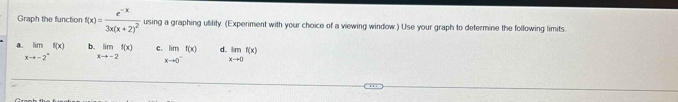 Solved Graph the function f(x)=e-x3x(x+2)2 ﻿using a graphing | Chegg.com