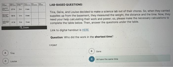 Solved LAB-BASED QUESTIONS: Tina, Gene, and Louise decided | Chegg.com
