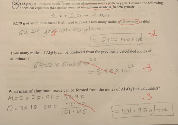 Solved 25. (12 pts) Aluminum oxide forms when | Chegg.com