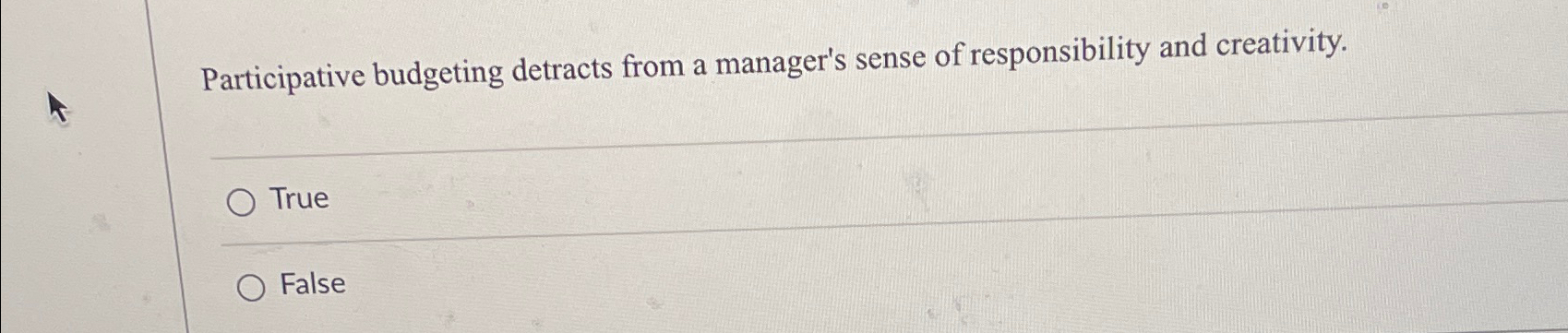 Solved Participative budgeting detracts from a manager's | Chegg.com