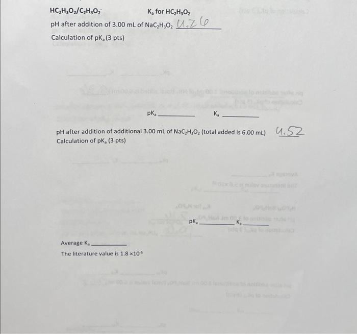 Solved HC2H3O2/C2H3O2 Ka for HC2H3O2 pH after addition of | Chegg.com