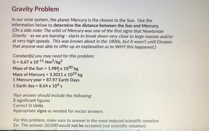 Solved Gravity Problem In our solar system, the planet | Chegg.com