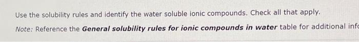 Solved Use the solubility rules and identify the water | Chegg.com