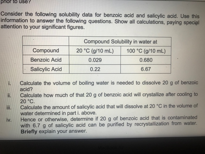 Solved prior to use? Consider the following solubility data | Chegg.com