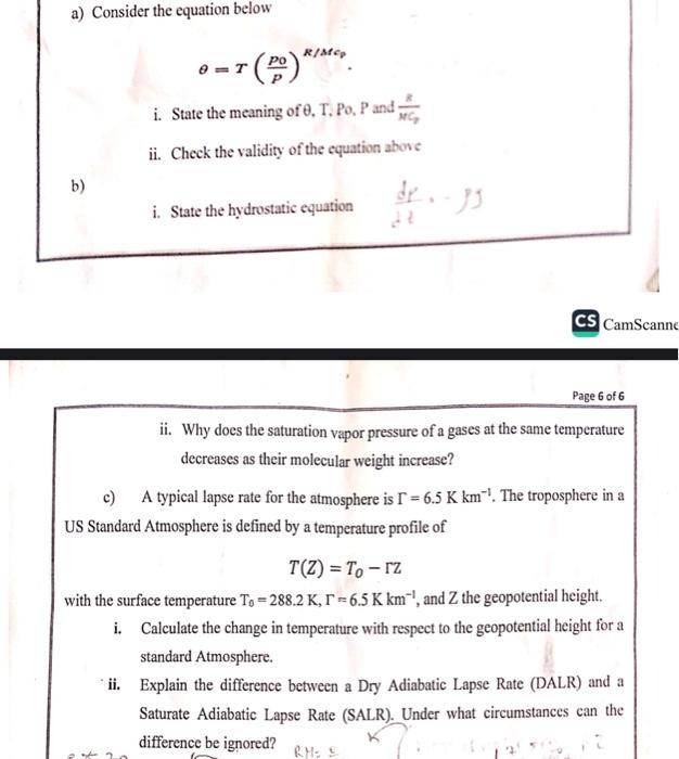 a) Consider the equation below θ=T(ppo)R/Mcp i. State | Chegg.com