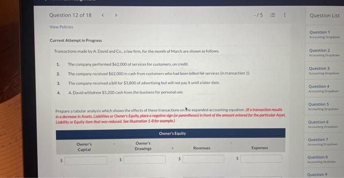 Solved Current Attempt in Progress Transactions made by A. | Chegg.com