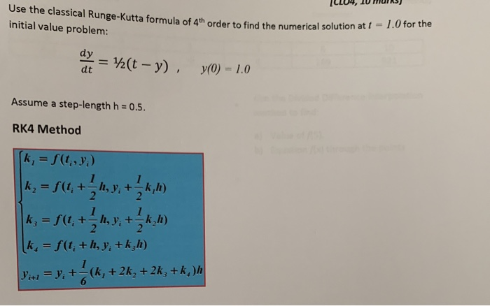 Solved Use the classical Runge-Kutta formula of the order to | Chegg.com