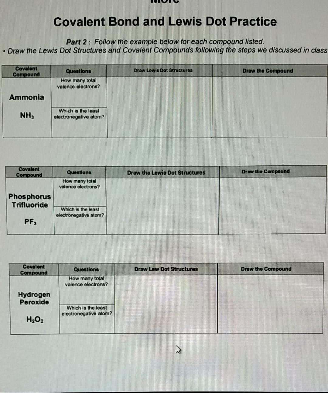 Solved Covalent Bond and Lewis Dot Practice Part 2: Follow | Chegg.com