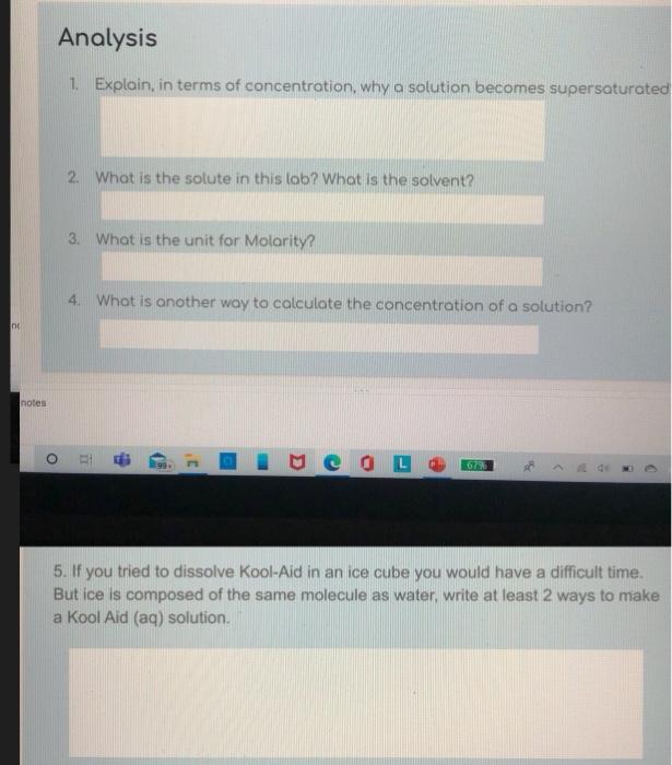 Solved Analysis 1. Explain, in terms of concentration, why a | Chegg.com