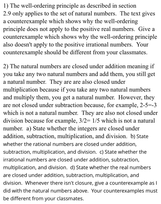 1) The well-ordering principle as described in | Chegg.com