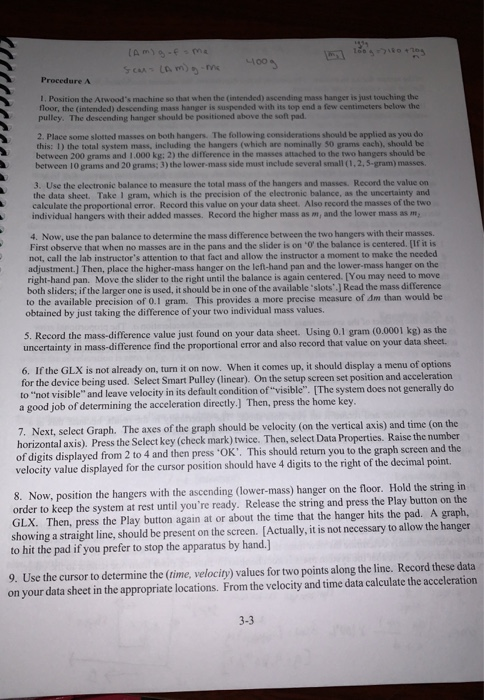 Experiment 3. Atwood's Machine Purpose To study | Chegg.com