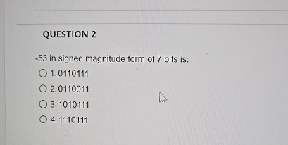 Solved QUESTION 2-53 ﻿in signed magnitude form of 7 ﻿bits | Chegg.com