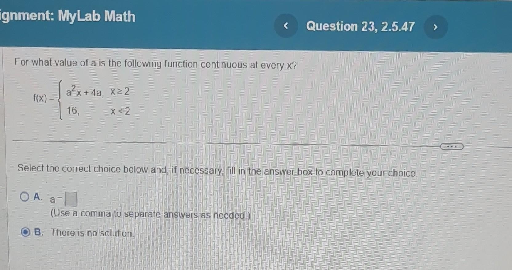 Solved For what value of a is the following function | Chegg.com