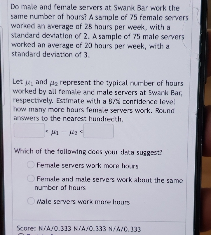 Solved Do male and female servers at Swank Bar work the same | Chegg.com