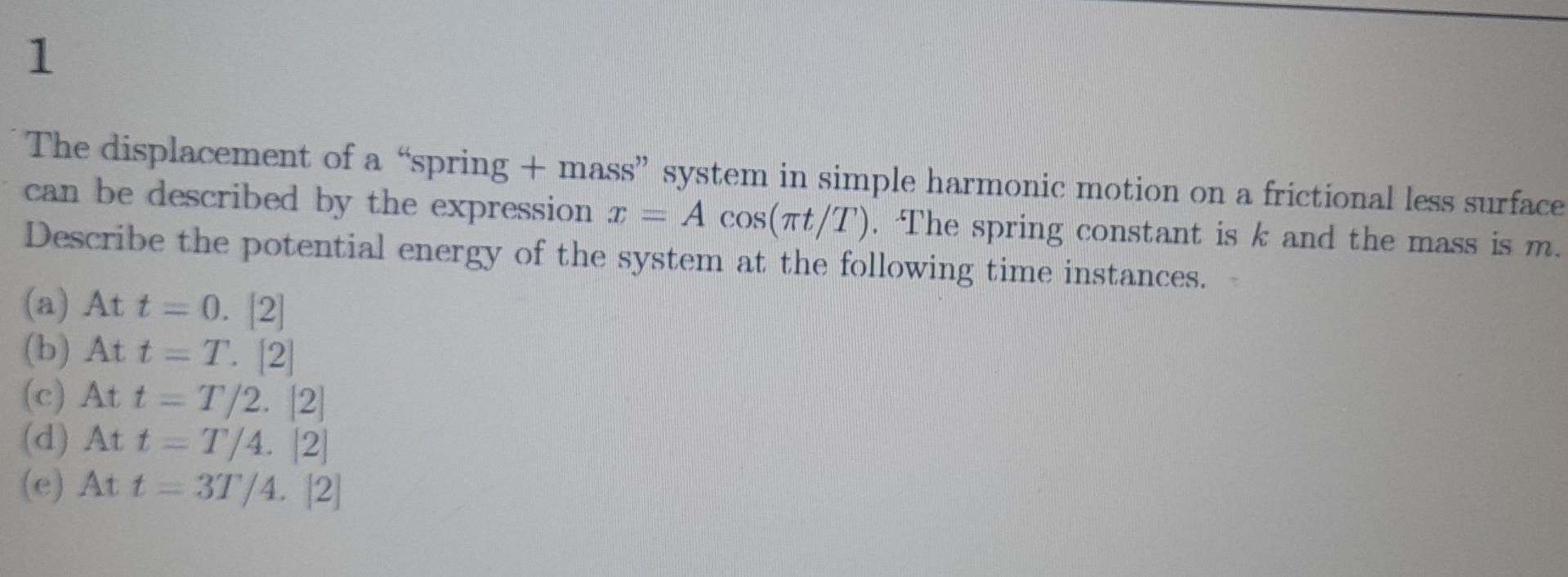 Solved 1 The displacement of a "spring + mass" system in | Chegg.com
