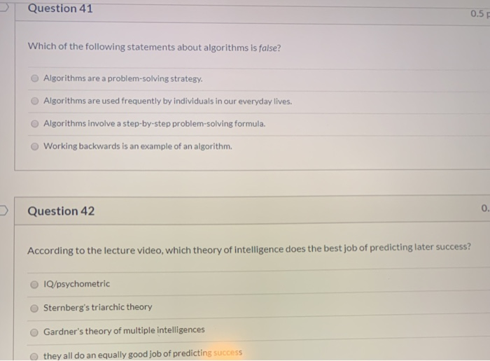 Solved Question 41 0.5 Which of the following statements | Chegg.com