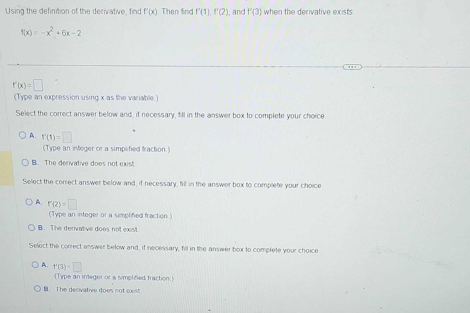 Solved Using the definition of the derivative, find f′(x). | Chegg.com